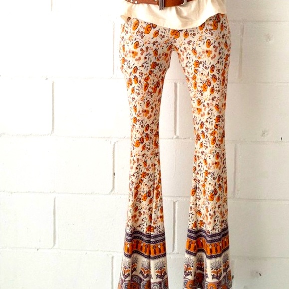 Spell | Pants & Jumpsuits | Spell Orangetanbrown Floral Bell Bottom ...